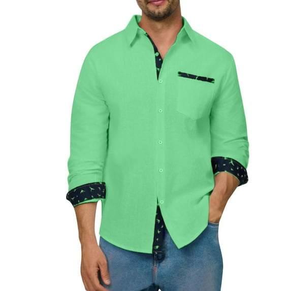 cfhntfmh Men's Cotton Long Sleeve Shirts Casual Button down Shirt ...