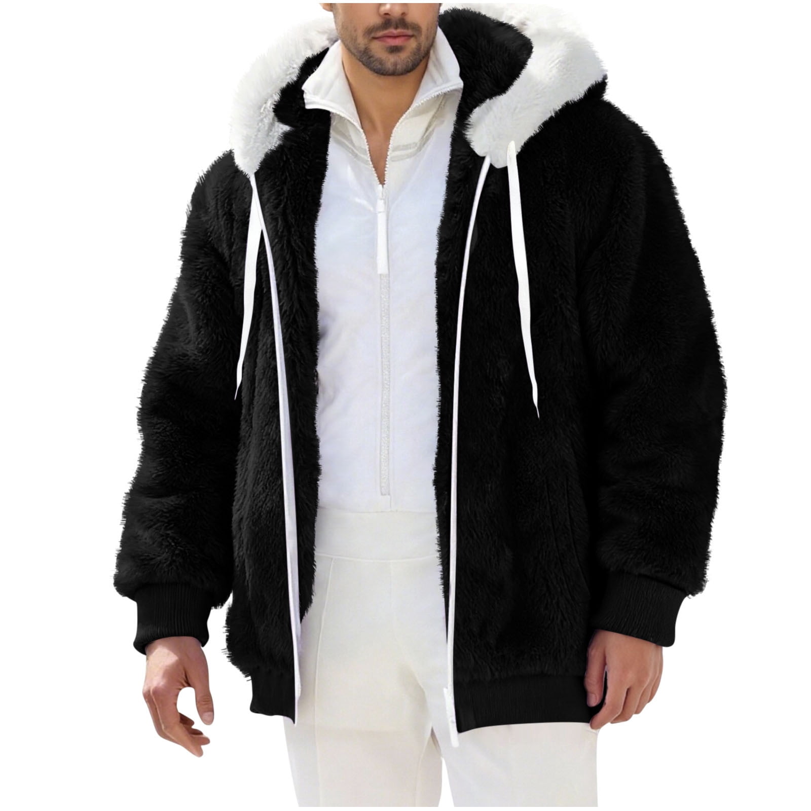 cfhntfmh Men's Fuzzy Hoodie Full Zip Pullover Sweatshirt Fleece Outwear ...
