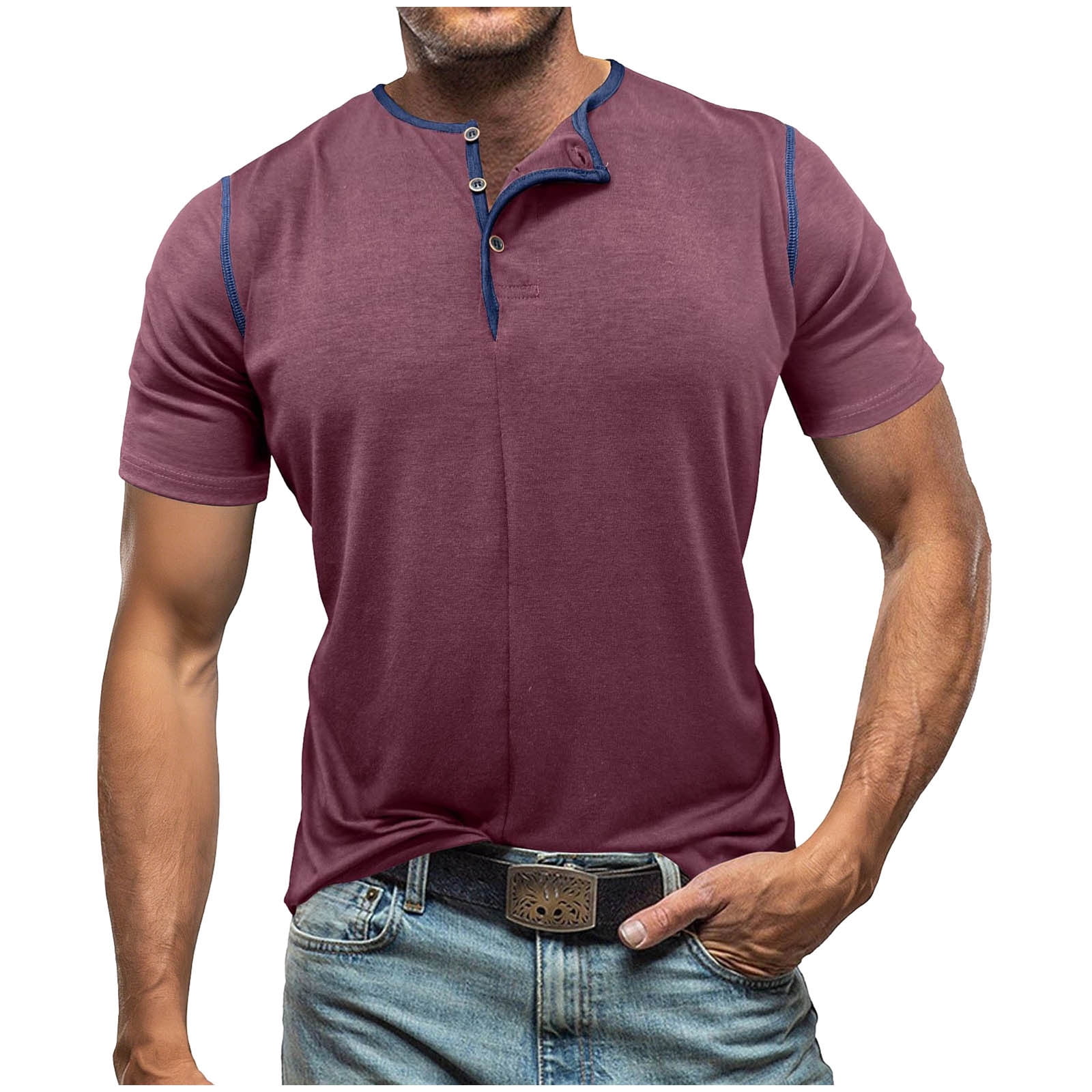 cfhntfmh Men's Henley Shirts Short Sleeve Crew Neck Casual Summer T ...