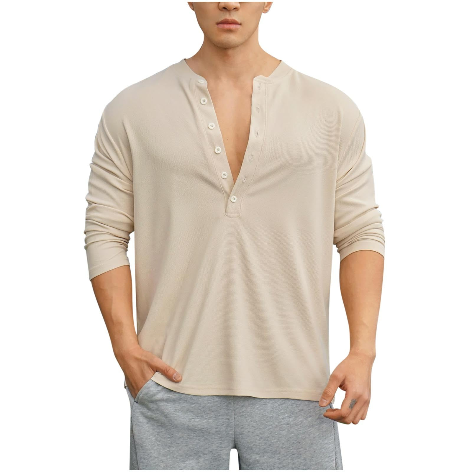 cfhntfmh Men's Henley T Shirts 1/4 Button V Neck Long Sleeve Muscle ...