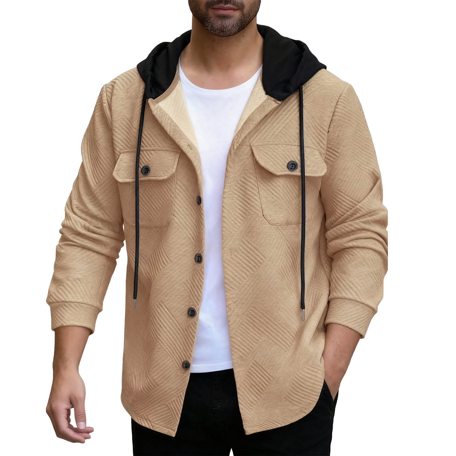 cfhntfmh Men's Hoodie Shirt Jackets Long Sleeve Button down Casual ...