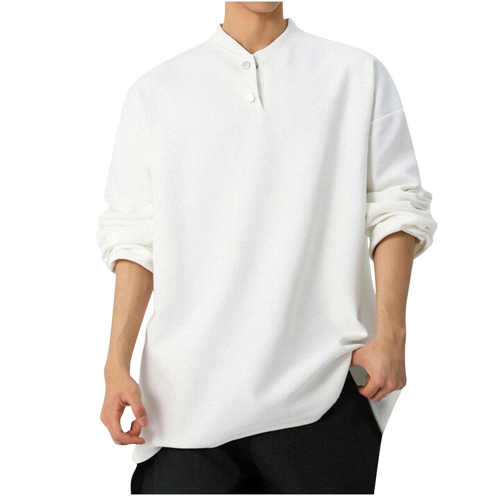 cfhntfmh Men's Long Sleeve Henley Shirts Big and Tall Dropped Shoulder ...