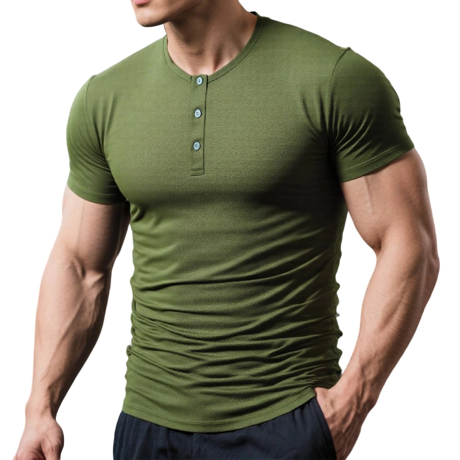cfhntfmh Men's Muscle Slim Fit T-Shirt Short Sleeve Henley Shirts ...