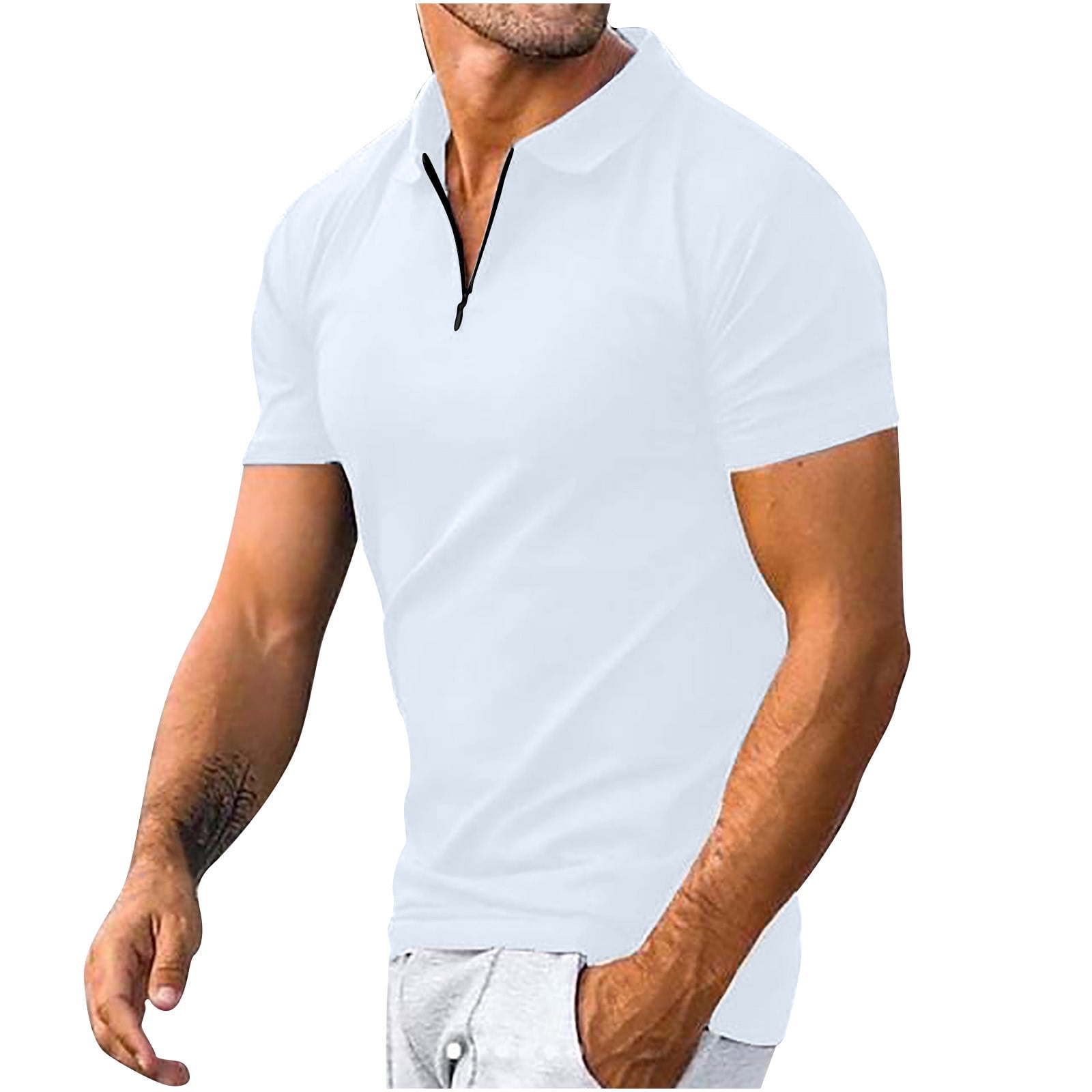 cfhntfmh Men's Quarter-Zip Golf Shirts Big and Talls Slim Short Sleeve ...