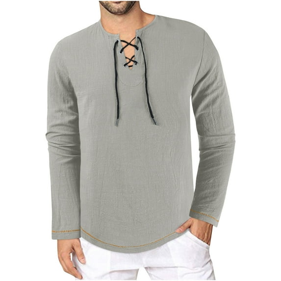 cfhntfmh Men's Renaissance Shirt Casual Cotton Linen Crew Neck T Shirts ...