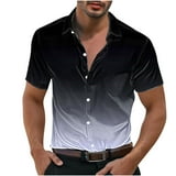 cfhntfmh Men's Silk Button down Shirts Gradient Color Hawaiian Shirt ...