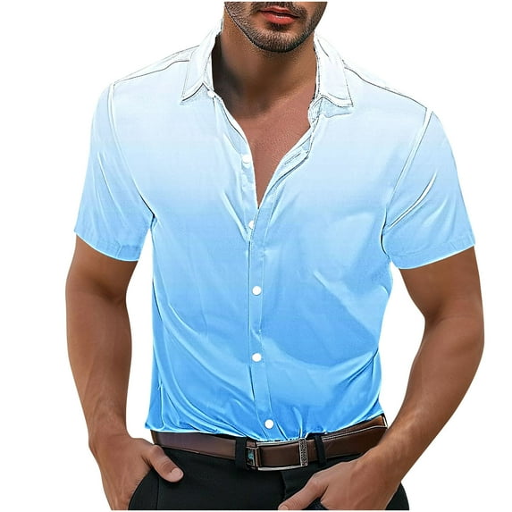 cfhntfmh Men's Silk Button down Shirts Gradient Color Hawaiian Shirt ...