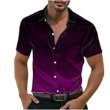 cfhntfmh Men's Silk Button down Shirts Gradient Color Hawaiian Shirt ...