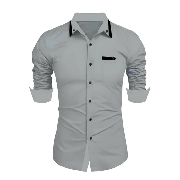 cfhntfmh Men's Slim Fit Dress Shirt Stretch Muscle Long Sleeve Button ...