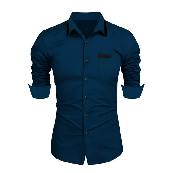 cfhntfmh Men's Slim Fit Dress Shirt Stretch Muscle Long Sleeve Button ...