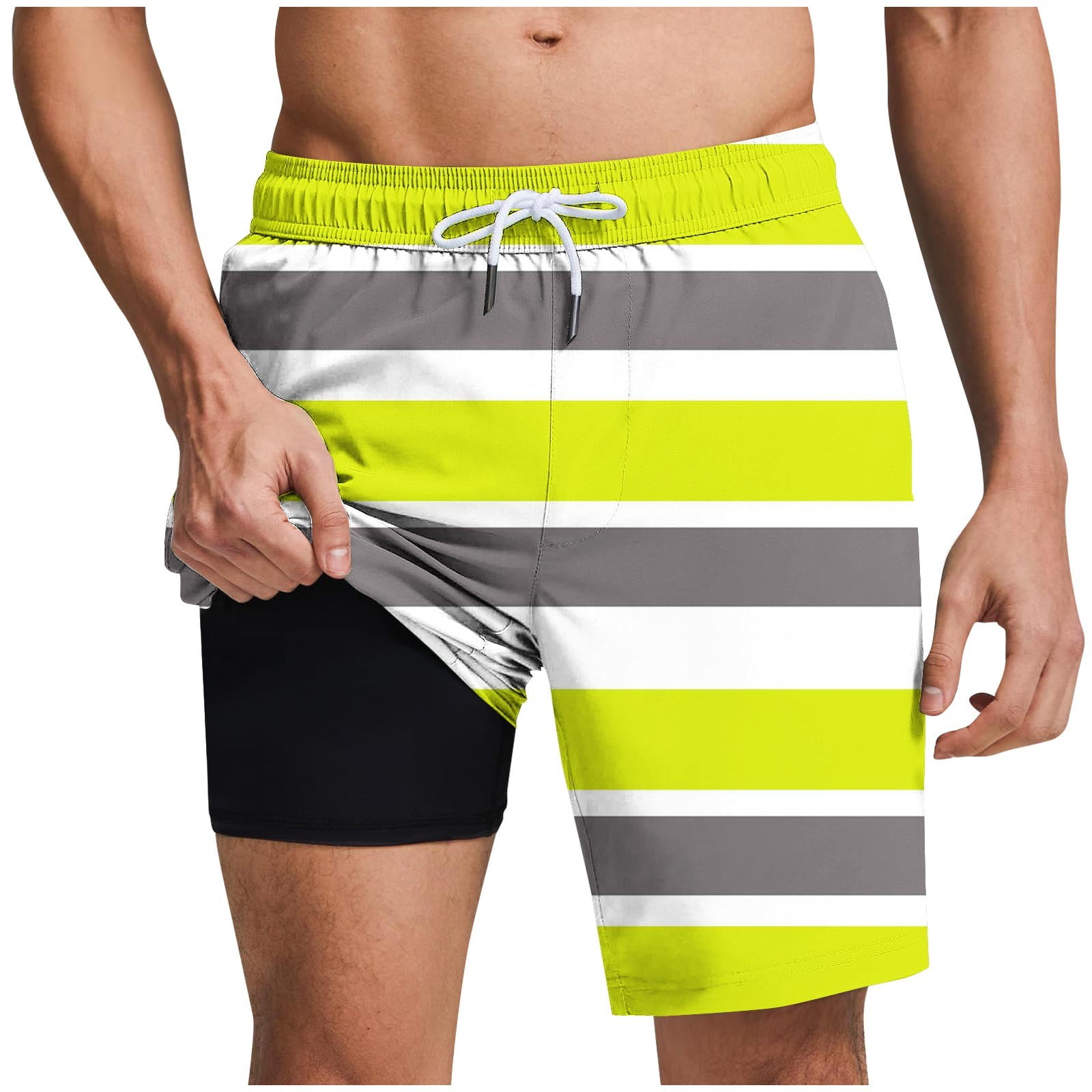 cfhntfmh Mens 2 in 1 Swim Trunks with Liner Solid Color Quick Dry ...