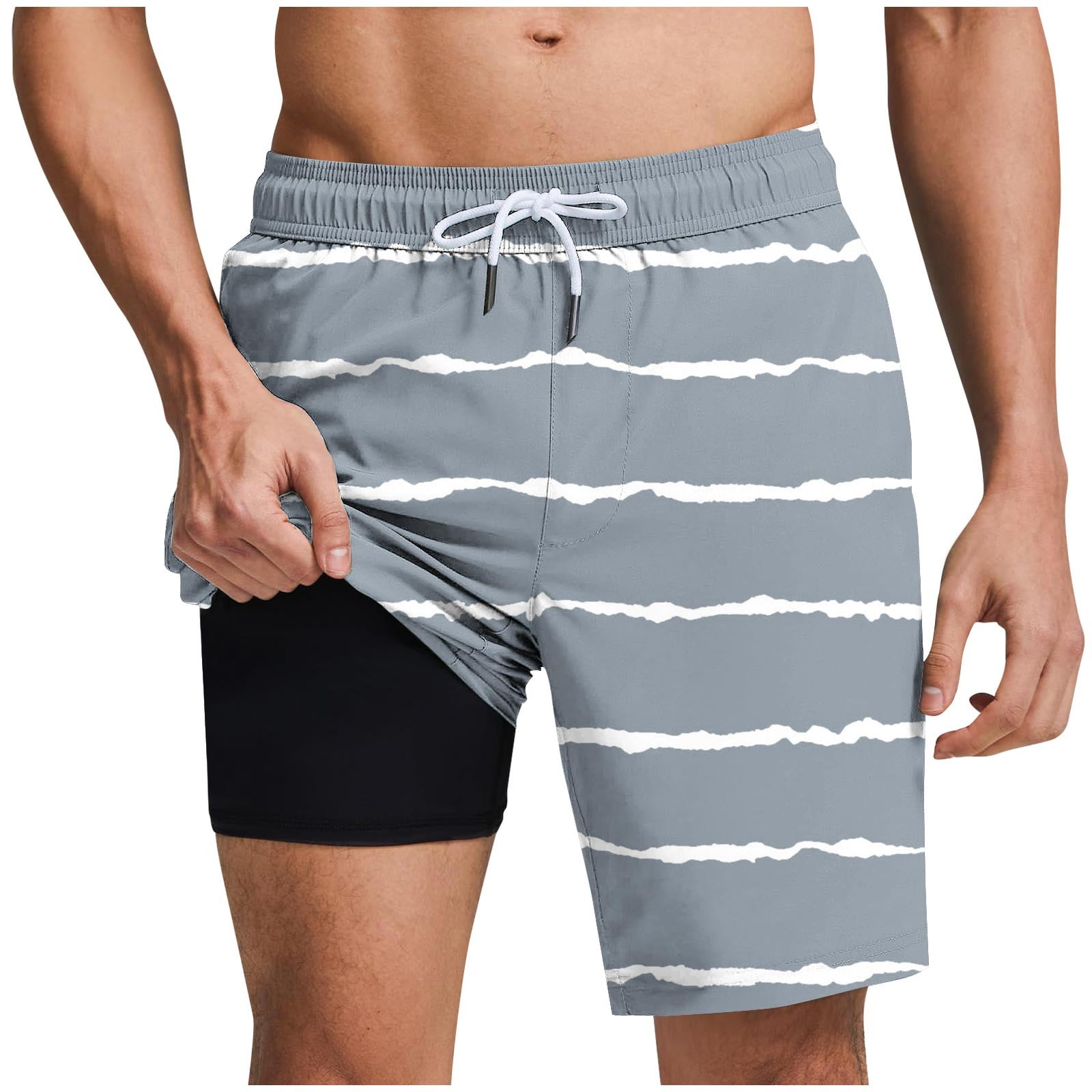 cfhntfmh Mens 2 in 1 Swim Trunks with Liner Solid Color Quick Dry ...