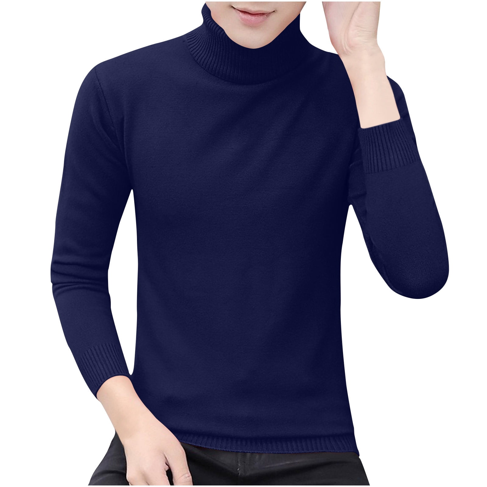 cfhntfmh Mens Base Layer Sweaters Slim High Neck Long Sleeve Knitted ...