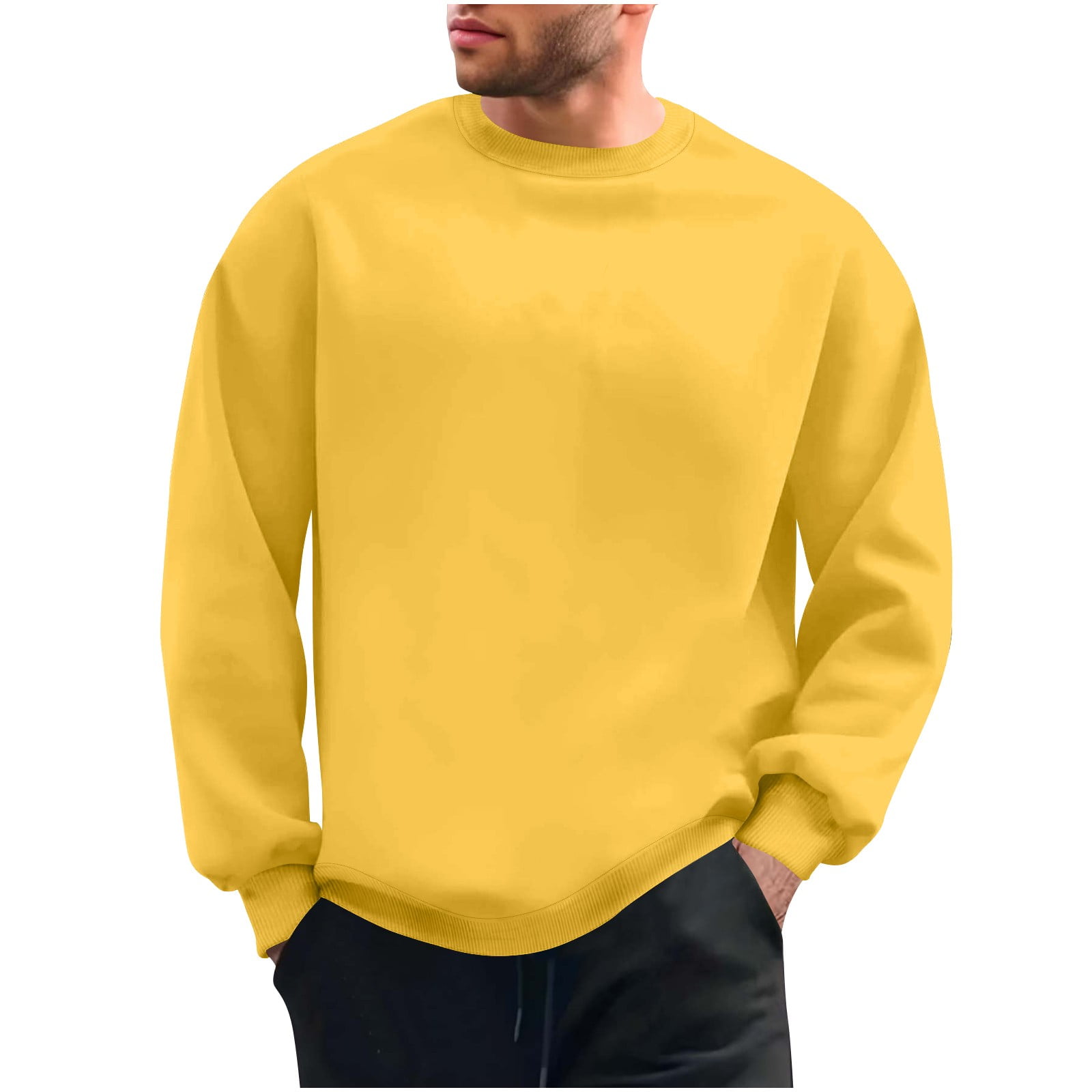 cfhntfmh Mens Casual Sweatshirt Soft Fleece Long Sleeve Solid Color ...