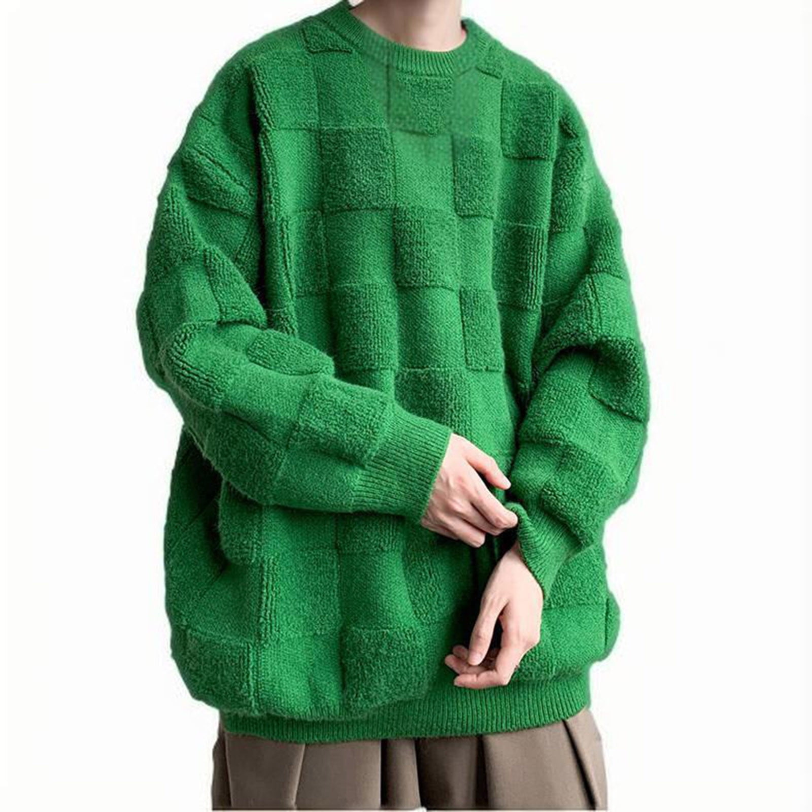 cfhntfmh Mens Oversized Sweaters Fuzzy Crewneck Long Sleeve Thermal ...