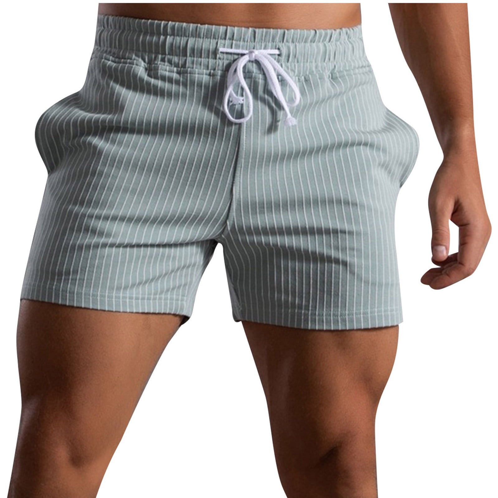 cfhntfmh Mens Shorts Knitting Cotton Casual Summer Stripes Elastic ...