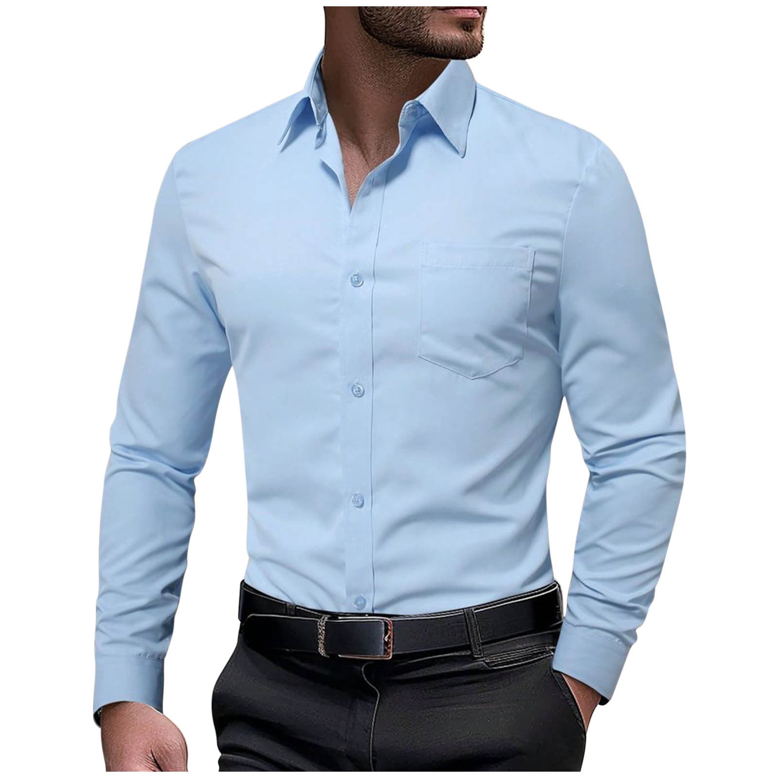 cfhntfmh Mens Stretch Dress Shirts Long Sleeve Button down Shirt Slim ...