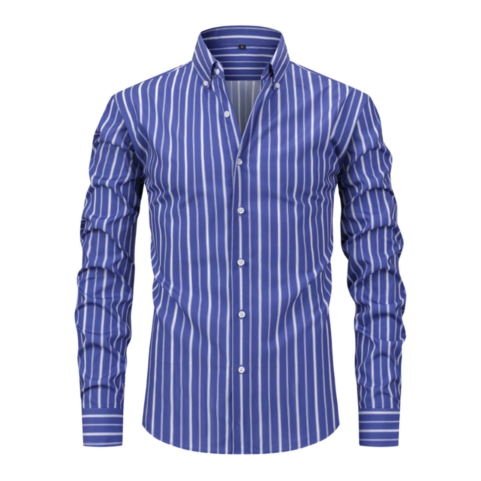 cfhntfmh Mens Stripe Long Sleeve Shirts Color Block Button down Dress ...