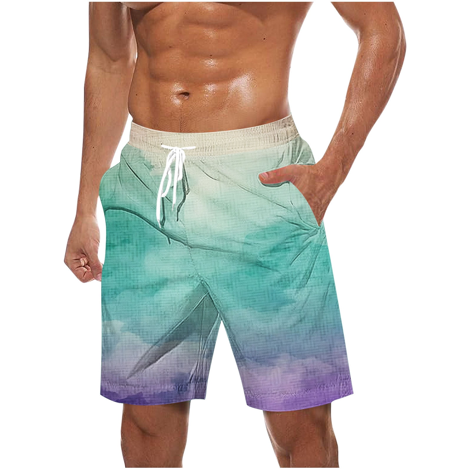 cfhntfmh Mens Summer Beach Shorts Casual Beachwear Fashion Gradient ...