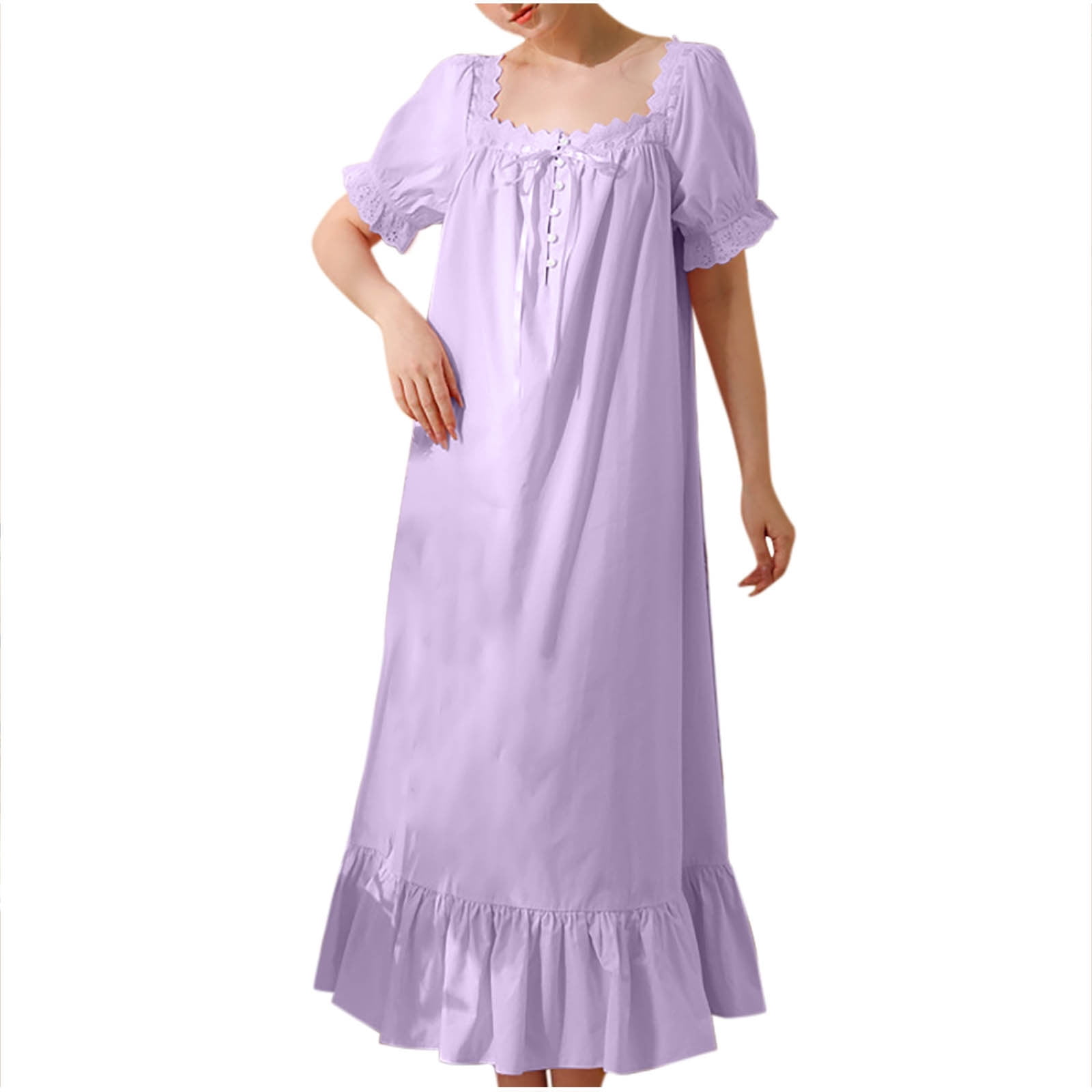 cfhntfmh Nightgowns for Women Soft Cotton Lace Short Sleeve Sleepwear ...