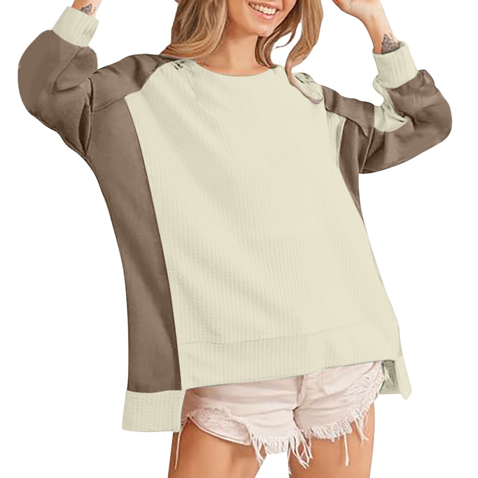cfhntfmh Oversized Sweatshirt for Women Fashion Color Block Crewneck ...