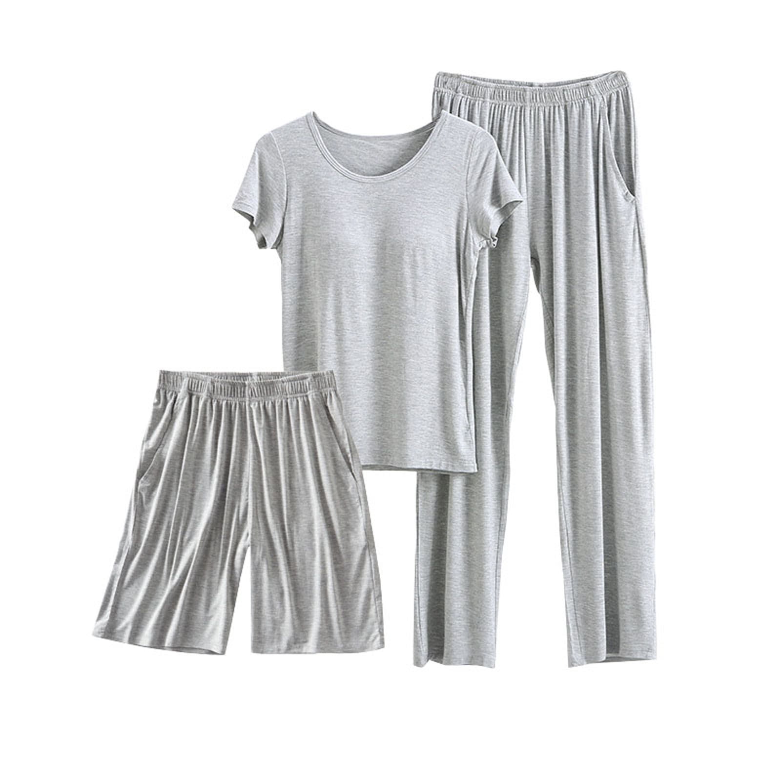 cfhntfmh Pajama Sets for Women 3 Piece Outfit Short Sleeve Tees Shorts ...