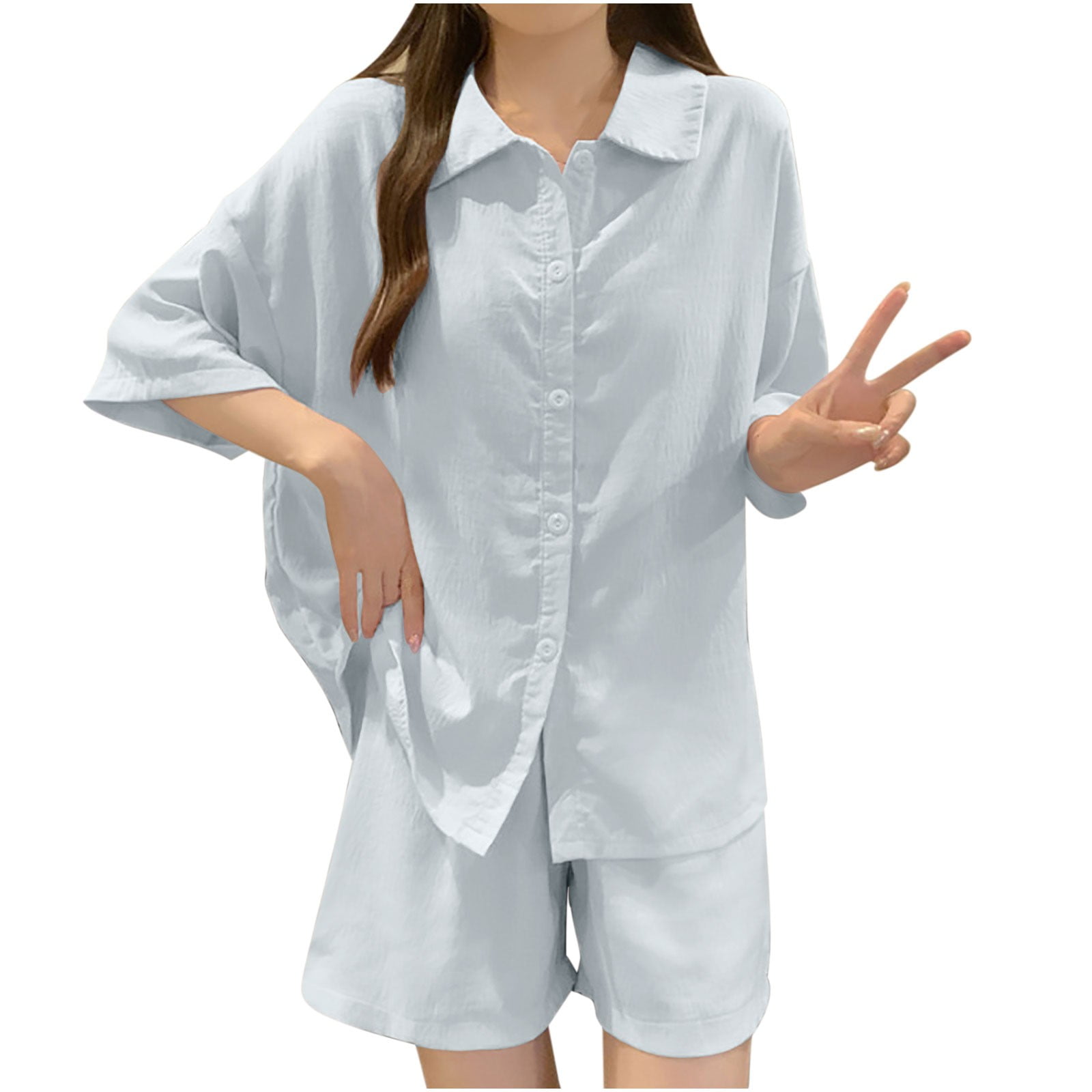 cfhntfmh Pajama Sets for Women Half Sleeve Button down Sleepwear Built ...