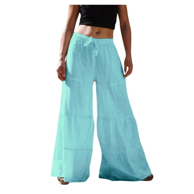 Cfhntfmh Palazzo Pants For Women Soft Elastic Waist Tiered Pants Cotton