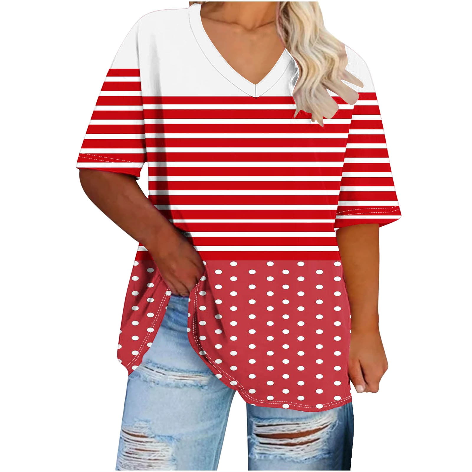 cfhntfmh Plus Size Tops for Women Casual Summer Half Sleeve Flowy ...
