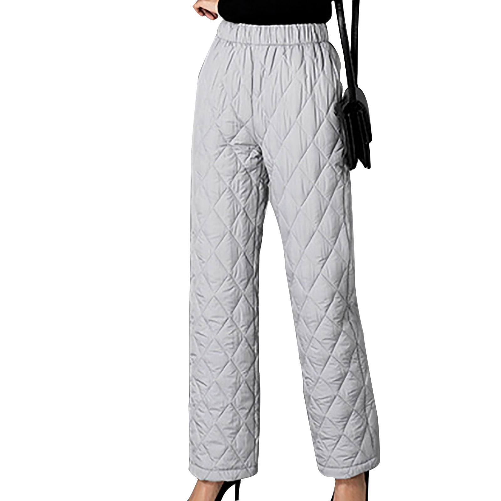 cfhntfmh Quilted Pants for Women Warm High Waisted Wide Leg Padded ...