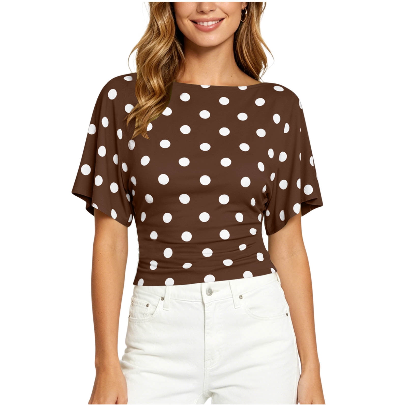 cfhntfmh Shirts for Women Summer Casual Short Flare Sleeve Crop Shirts ...