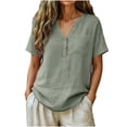 cfhntfmh Short Sleeve Tops for Women Cotton Linen V Neck Casual Loose ...