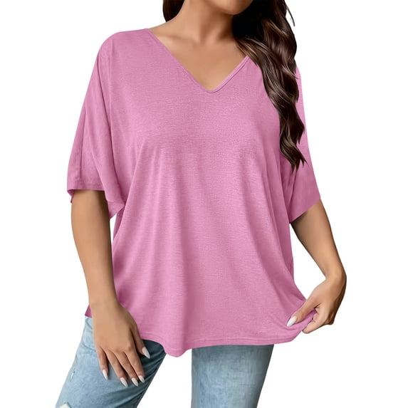 cfhntfmh Short Sleeve Tops for Women Plus Size Basic Soft Summer Tops ...