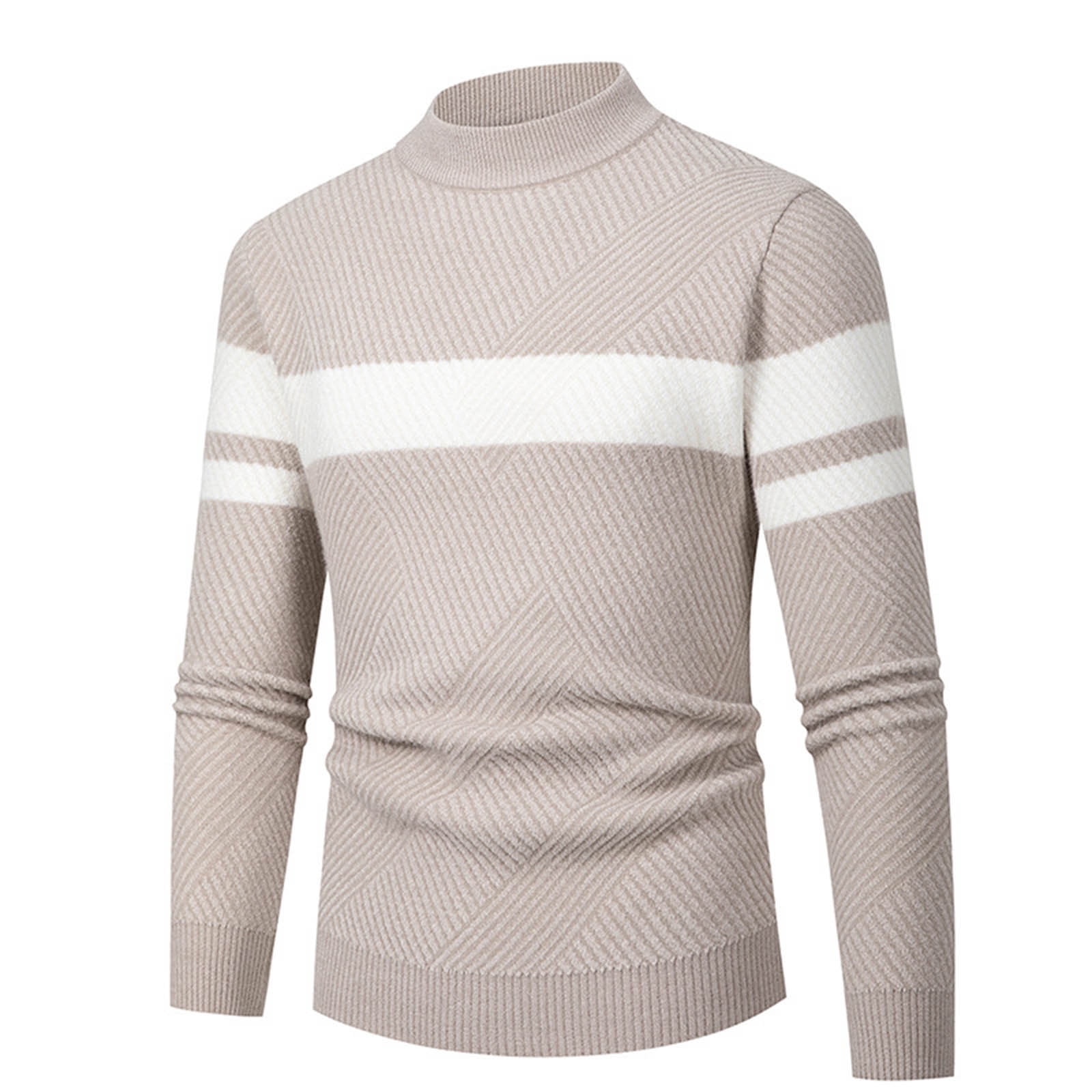 cfhntfmh Striped Sweaters for Men Casual Mock Neck Color Block Pullover ...