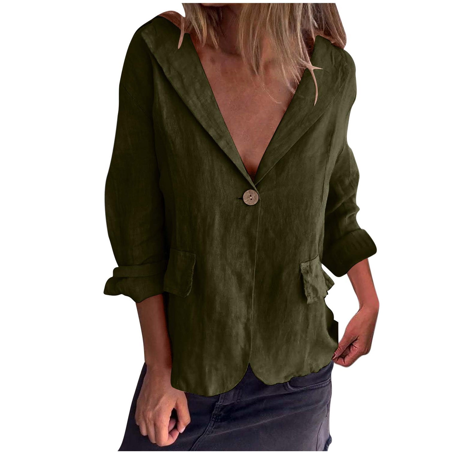 cfhntfmh Summer Casual Shirts for Women V Neck Collared Buttons Work Blouses Cotton Linen Loose ...