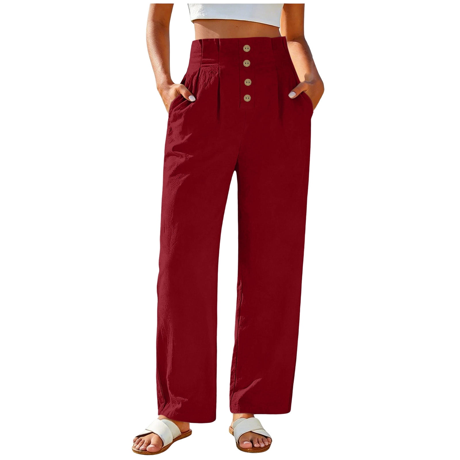 cfhntfmh Summer Pants for Women Straight Leg High Waisted Pants Casual ...