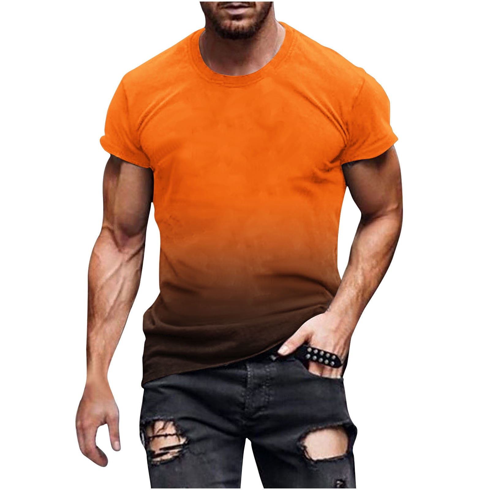 cfhntfmh Summer T Shirts for Men Trendy Gradient Color Short Sleeve ...