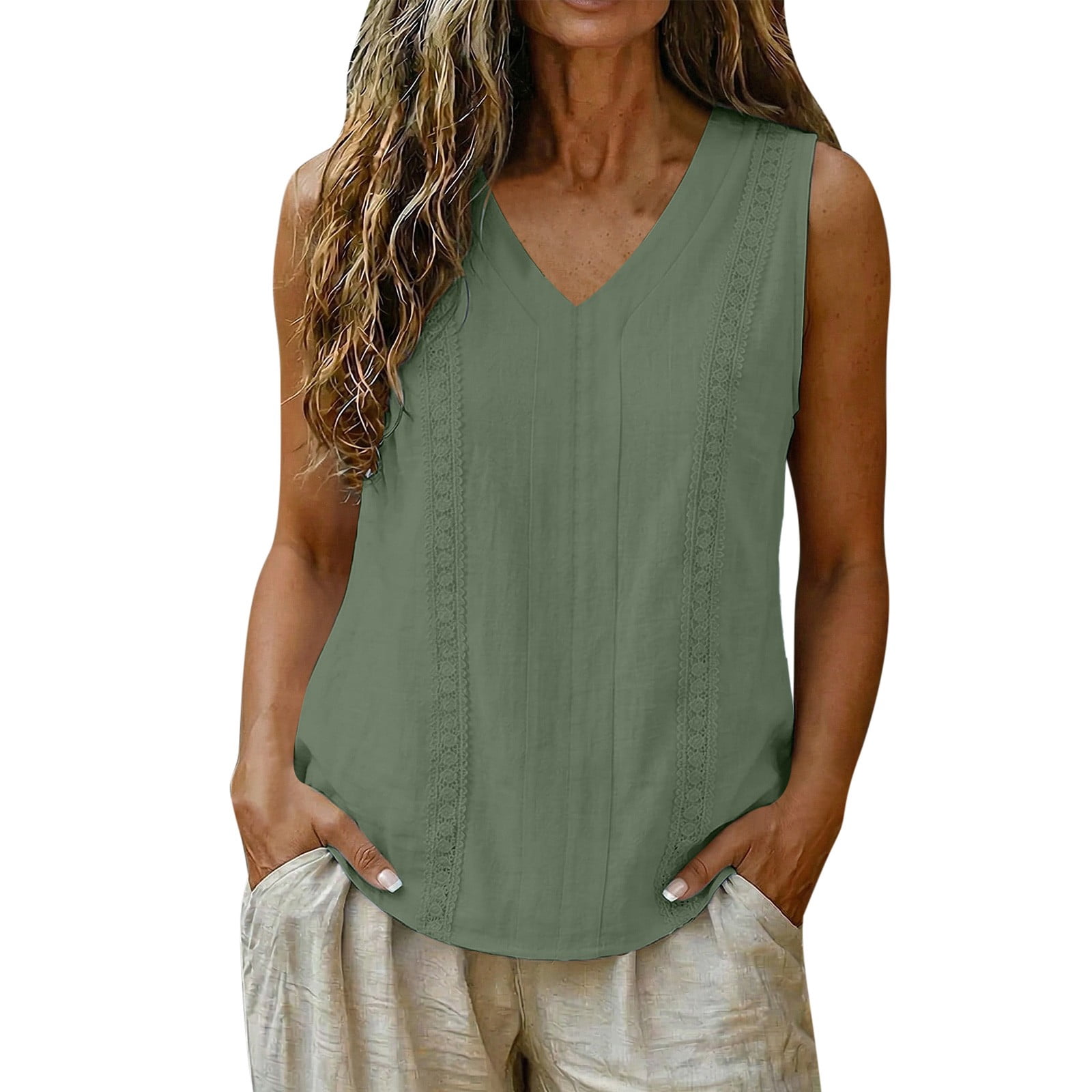 cfhntfmh Summer Tank Tops for Women Casual V Neck Sleeveless Lace Boho ...