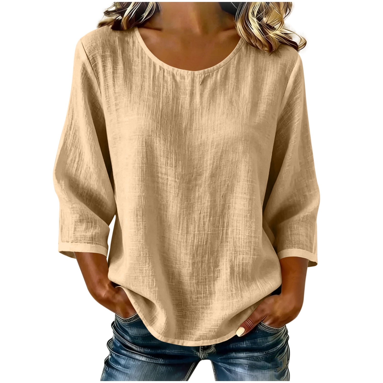 cfhntfmh Summer Tops for Women Casual 3/4 Sleeve T-Shirts Round Neck ...
