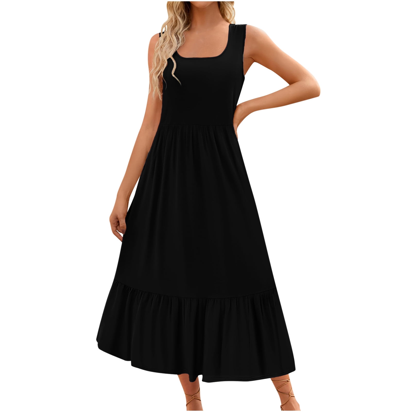 cfhntfmh Sundress for Women 2024 Sleeveless Square Neck Maxi Dress ...
