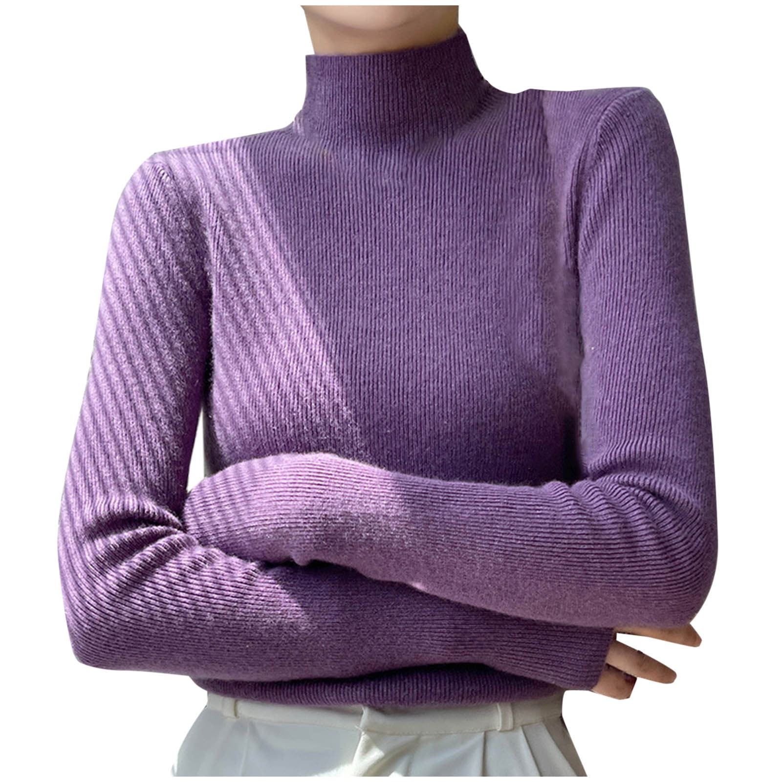 cfhntfmh Sweaters for Women Turtleneck Long Sleeve Seamless Knitted ...