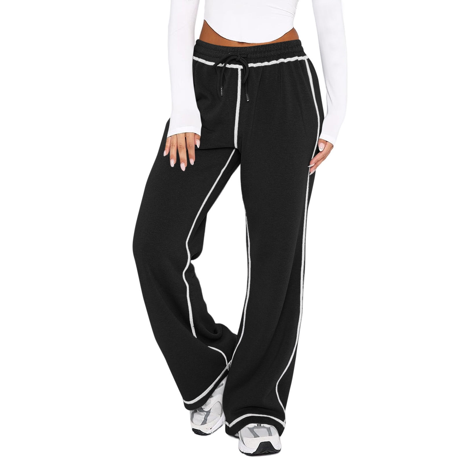 cfhntfmh Sweatpants for Women Stretchy Waisted Wide Leg Gym Yoga Pants ...