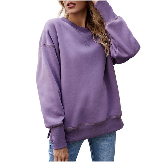 cfhntfmh Sweatshirt for Women Soft Fleece Crewneck Long Sleeve Side ...
