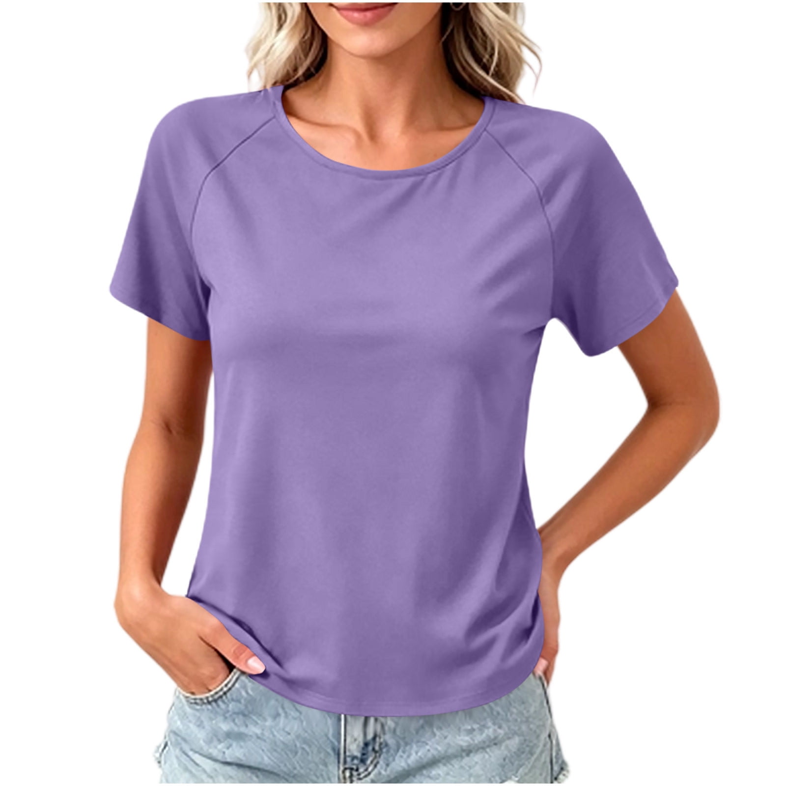 cfhntfmh T-Shirts for Women Short Sleeve Athletic Shirts Round Neck ...