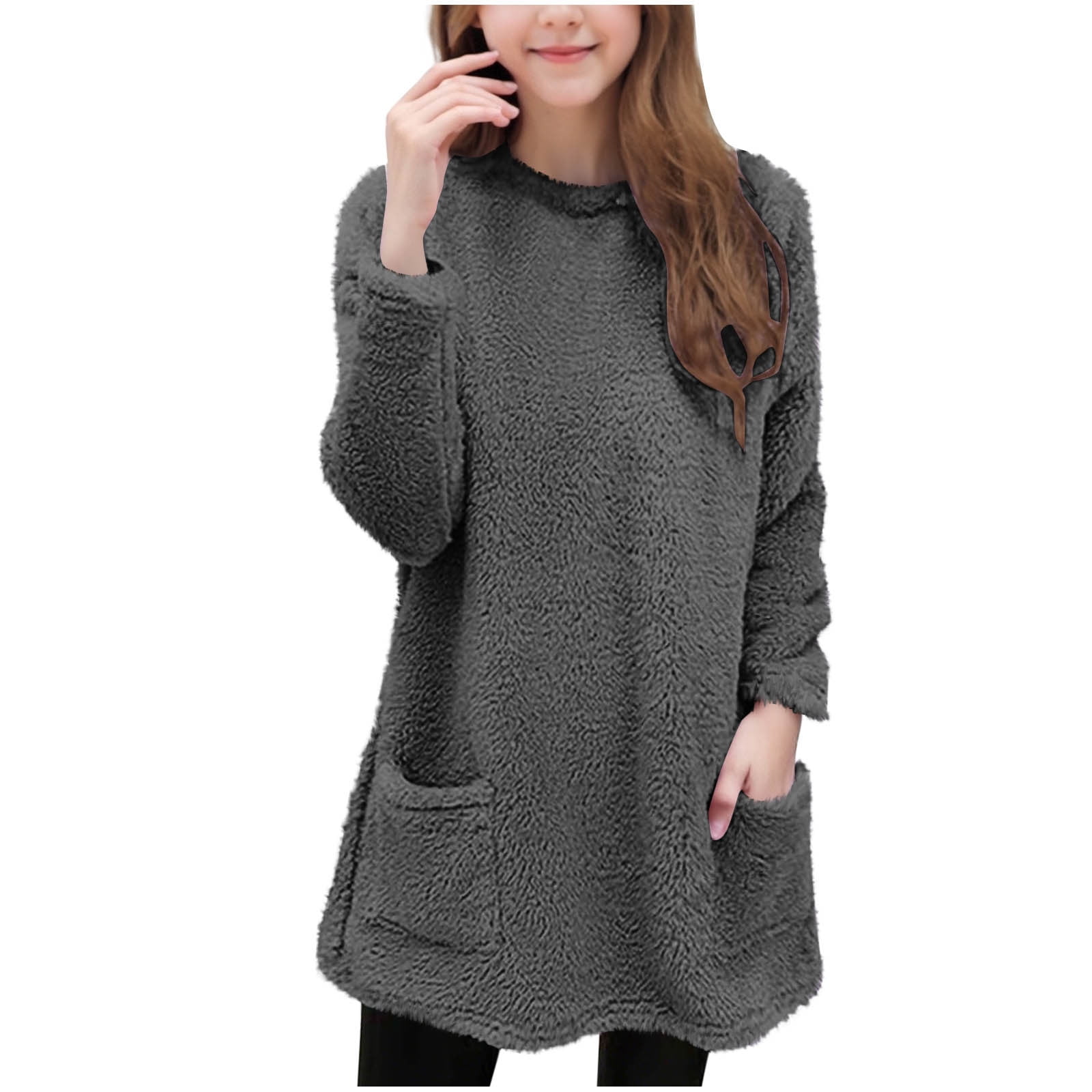 cfhntfmh Teens Girls Fuzzy Pullover Fleece Loose Oversized Long Sleeve ...