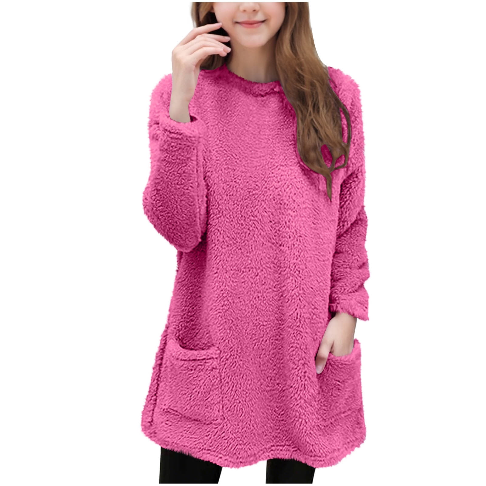 cfhntfmh Teens Girls Fuzzy Pullover Fleece Loose Oversized Long Sleeve ...