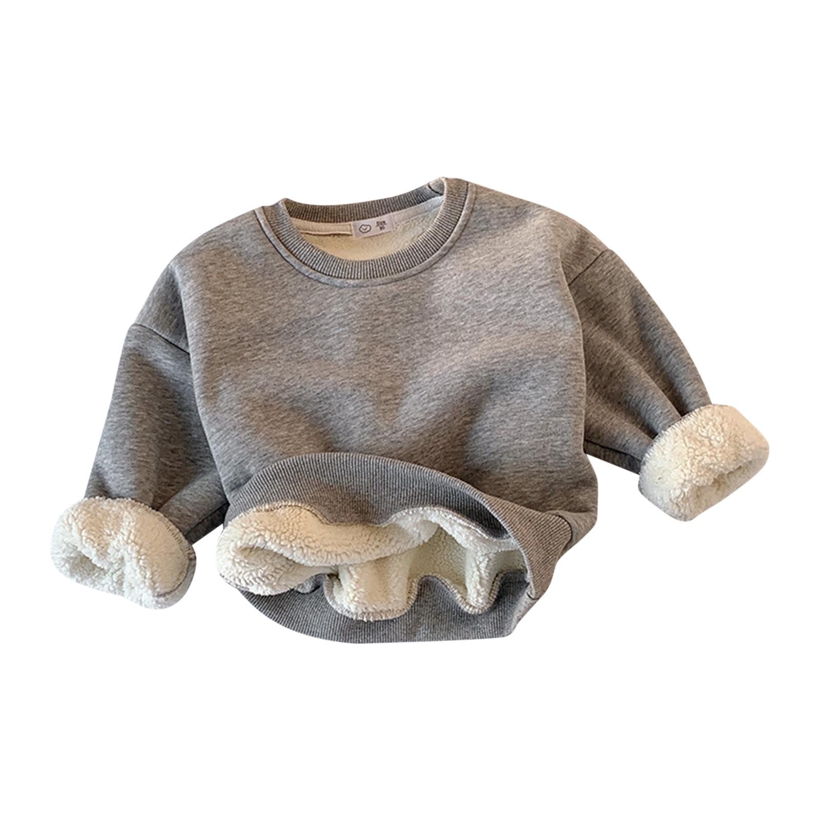 cfhntfmh Toddler Boy Girl Fleece Sweatshirt Soft Fleece Lined Solid Color Crewneck Blouse Tops ...