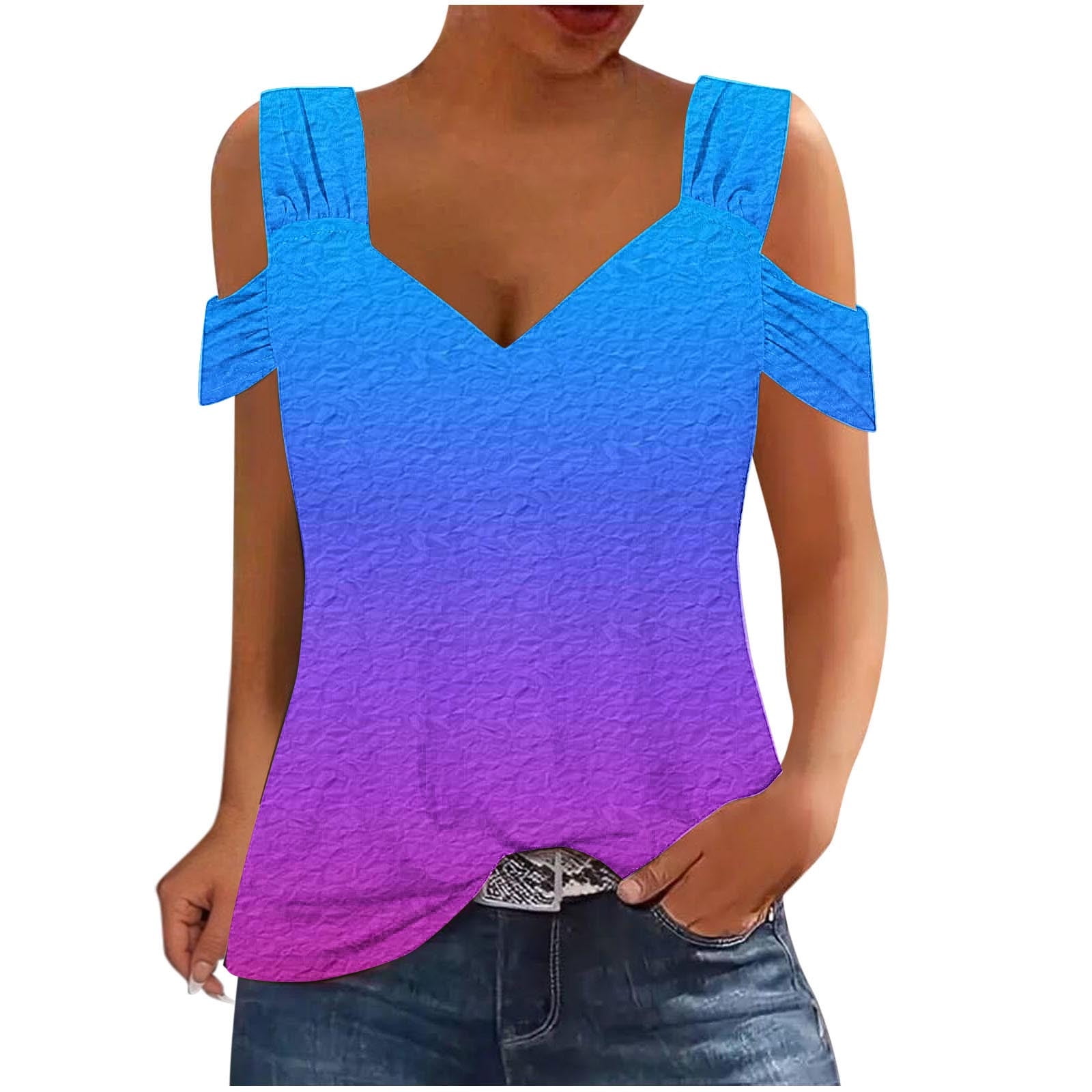 cfhntfmh Tops for Women Trendy Cold Shoulder V Neck Short Sleeve ...