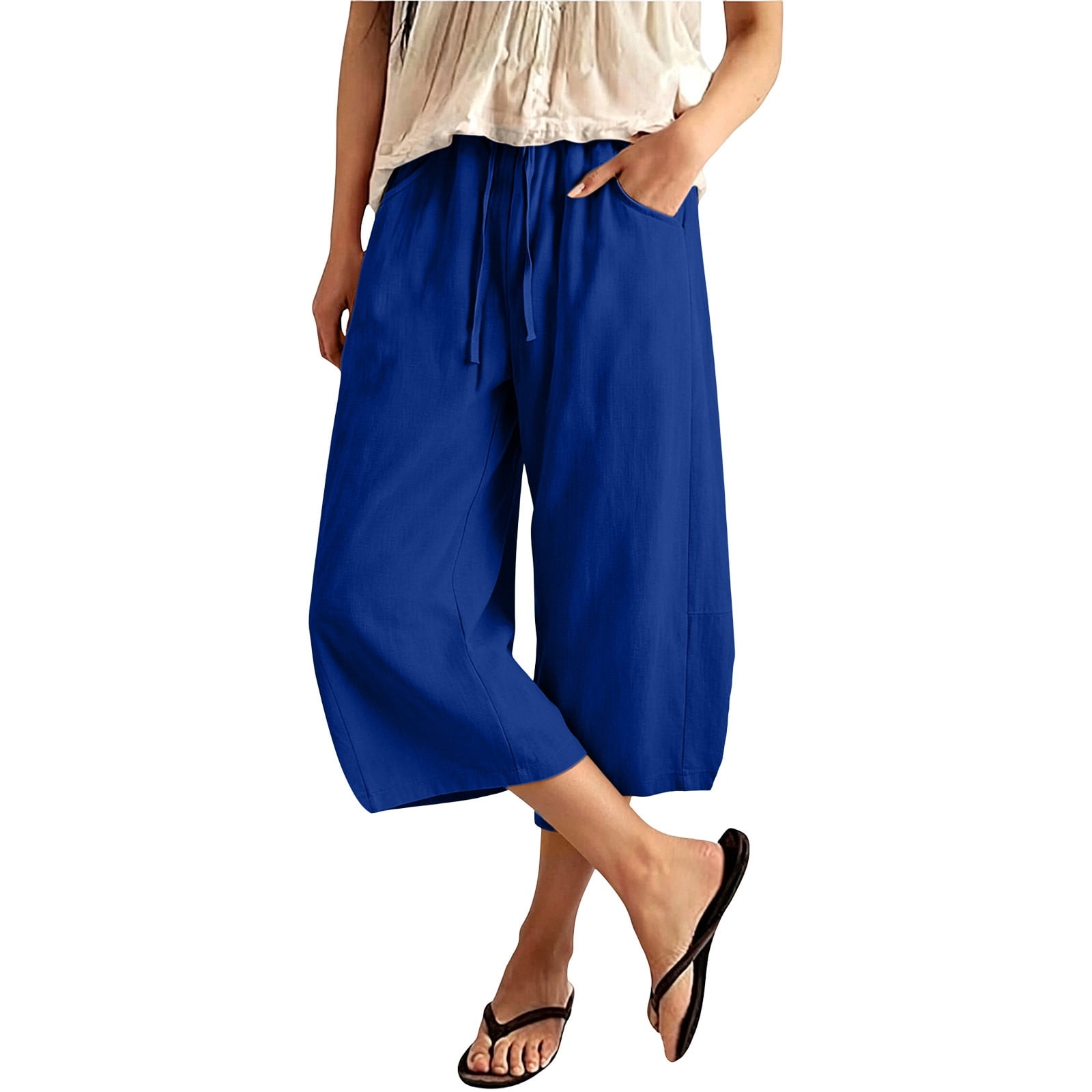 cfhntfmh Wide Leg Pants Woman Casual Summer Capri Pants with Pockets ...