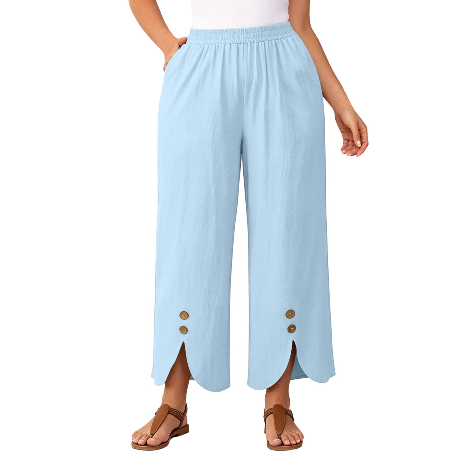 cfhntfmh Wide Leg Pants Women Lightweight Summer Cotton Linen Cropped ...